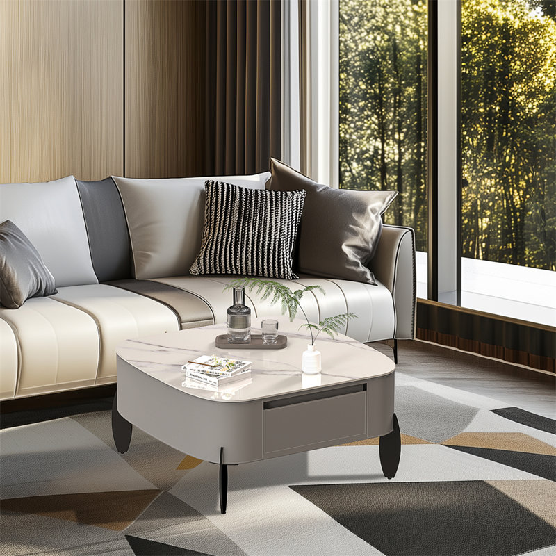 Luxury Coffee Table Center Table Marble Top Leather Cover